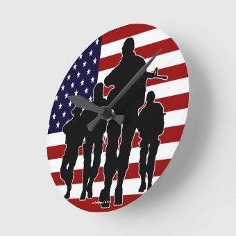 USA Flag Marching Soldiers Silhouette Wall Clock | Zazzle
