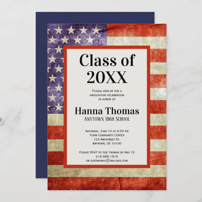 USA Flag Military Patriotic Graduation Invitation | Zazzle