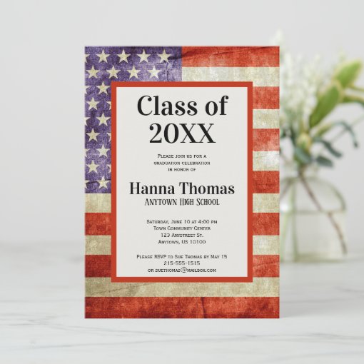 USA Flag Military Patriotic Graduation Invitation | Zazzle