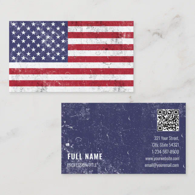 USA Flag Patriotic American Red White Blue QR Code Business Card | Zazzle