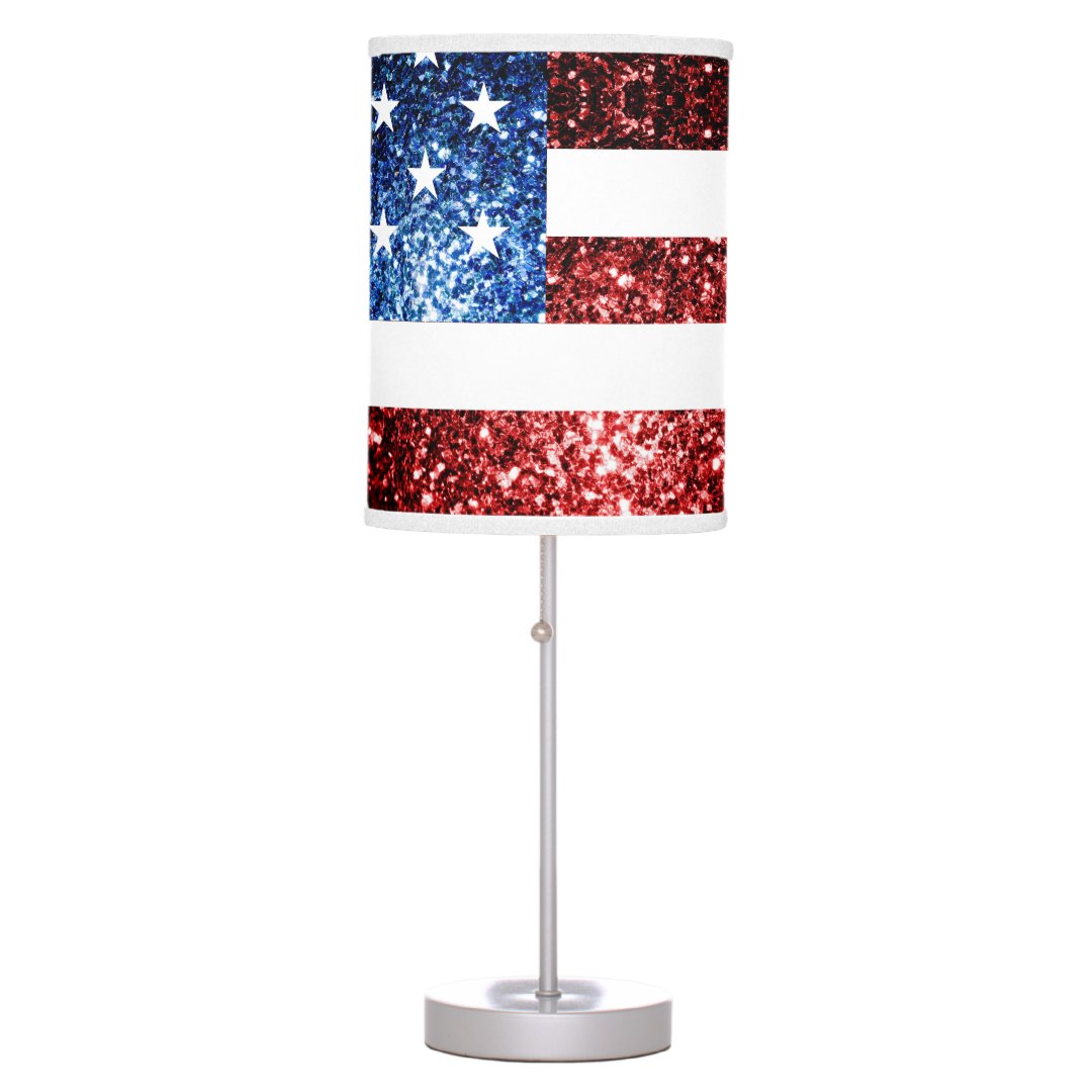 USA flag red blue sparkles glitters Table Lamp | Zazzle