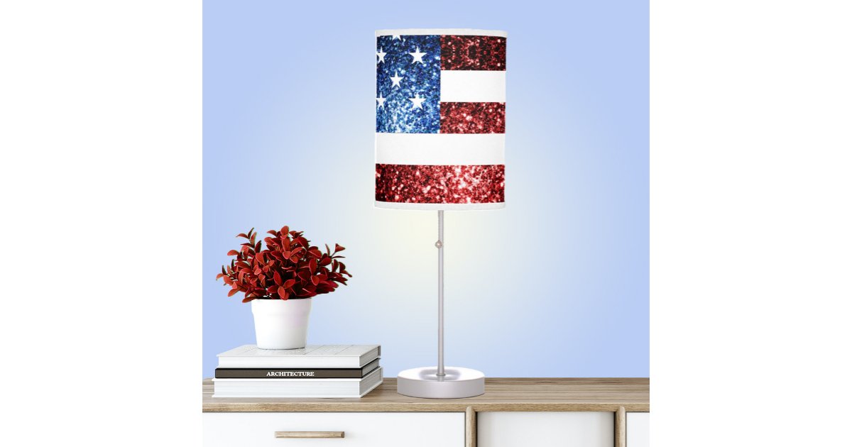 USA flag red blue sparkles glitters Table Lamp | Zazzle