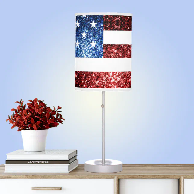 USA flag red blue sparkles glitters Table Lamp | Zazzle