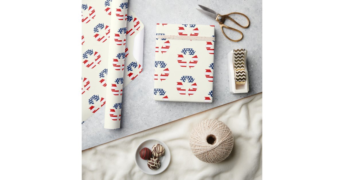 USA Flag - Red White & Blue Recycle Symbol Wrapping Paper | Zazzle