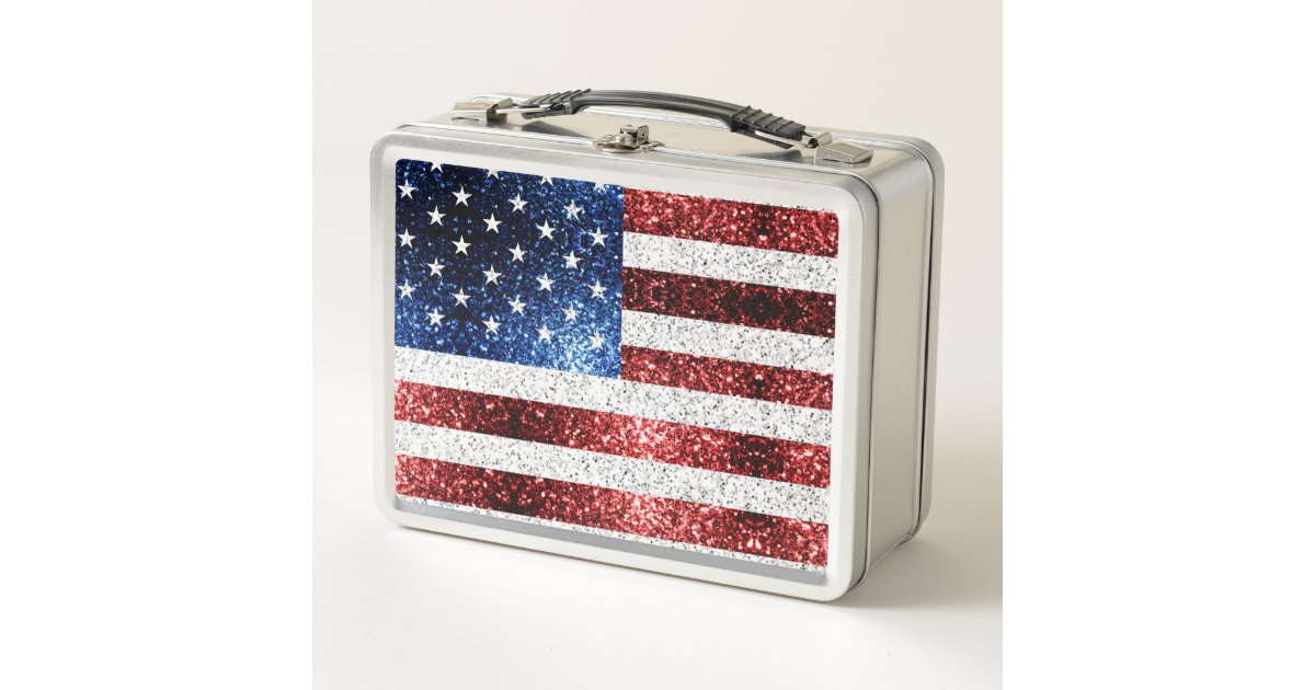 USA flag red white blue sparkles glitters Metal Lunch Box | Zazzle