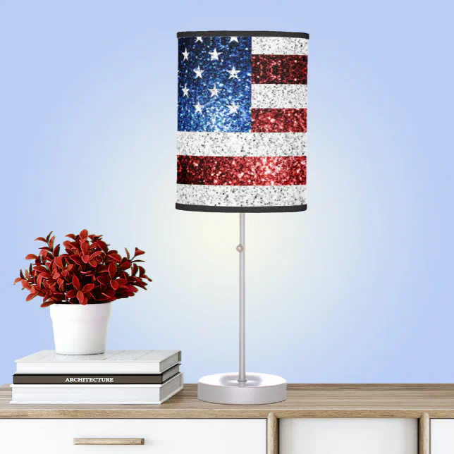 USA flag red white blue sparkles glitters Table Lamp | Zazzle