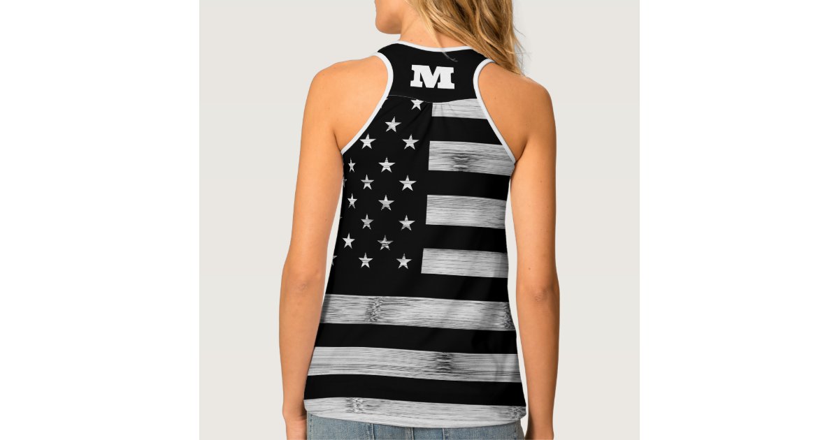 USA flag Rustic Wood Black White America Monogram Tank Top | Zazzle