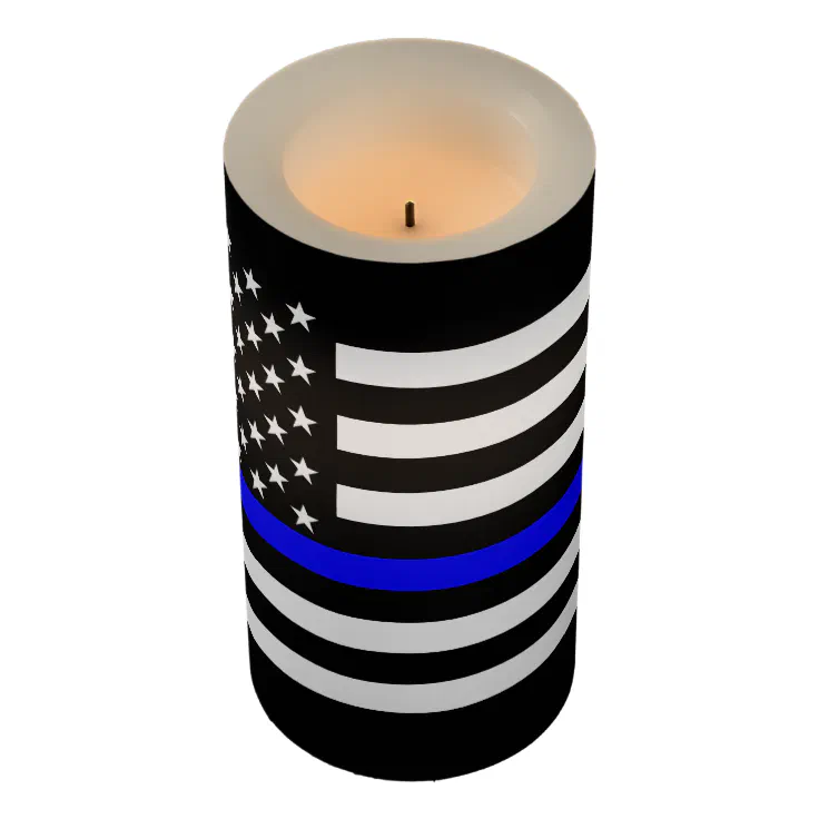 USA Flag Thin Blue Line Symbolic Memorial on a Flameless Candle | Zazzle