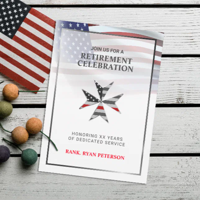 USA Flag | Thin Red Line Maltese Cross | White Invitation | Zazzle