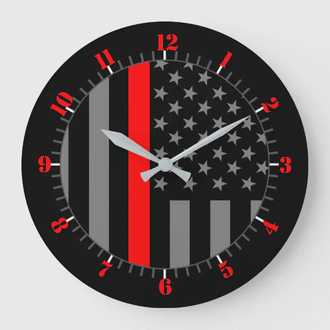 USA Flag Thin Red Line Symbolic Memorial on a Large Clock | Zazzle