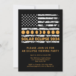 USA Flag Total Solar Eclipse 4/8/24 Viewing Party Invitation | Zazzle