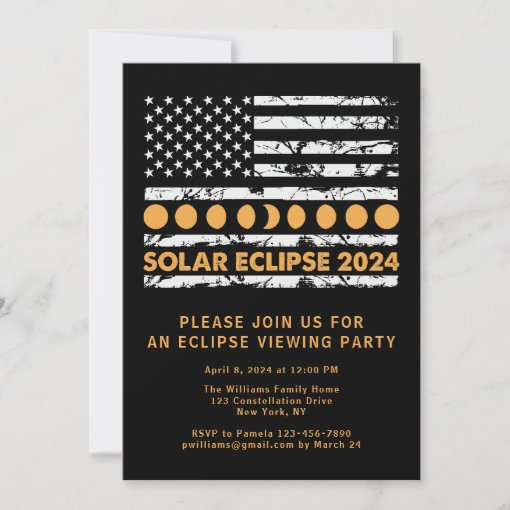 USA Flag Total Solar Eclipse 4/8/24 Viewing Party Invitation | Zazzle