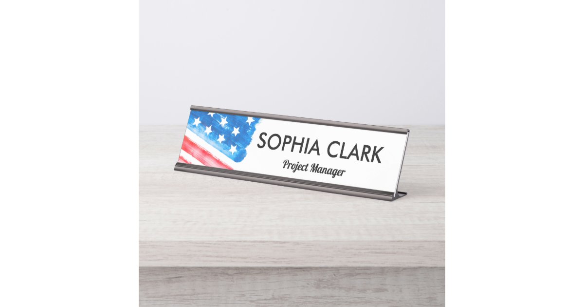 USA Flag Watercolor American Flag Custom Desk Name Plate | Zazzle