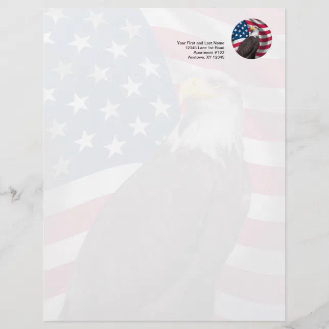 USA Flag with Bald Eagle Letterhead | Zazzle
