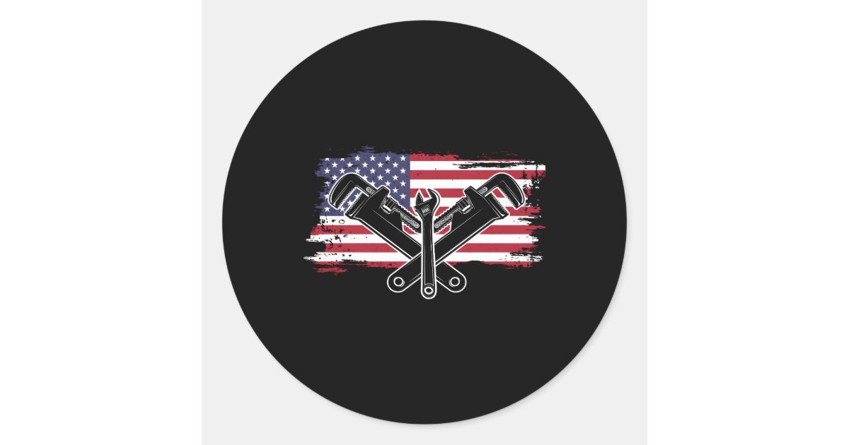 Usa Flag Wrench Plumbing Pipe Plunger Pipefitter Classic Round Sticker ...