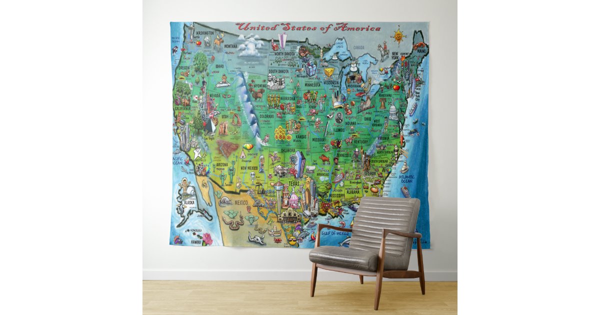 USA Fun Map Tapestry | Zazzle