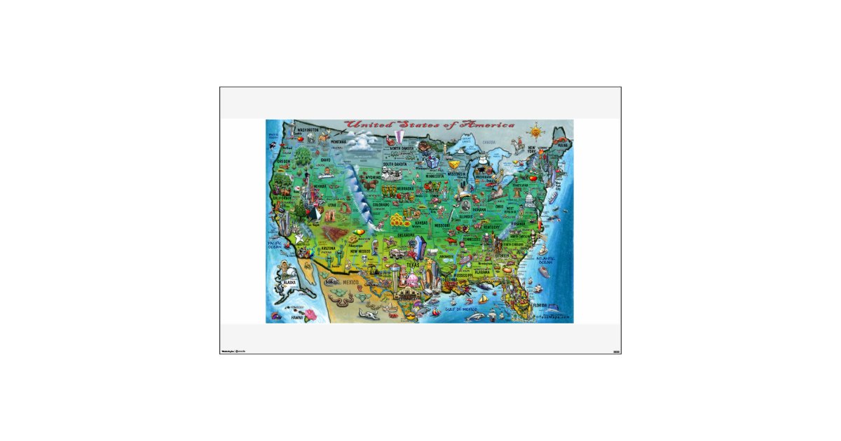 USA Fun Map Wall Decal | Zazzle
