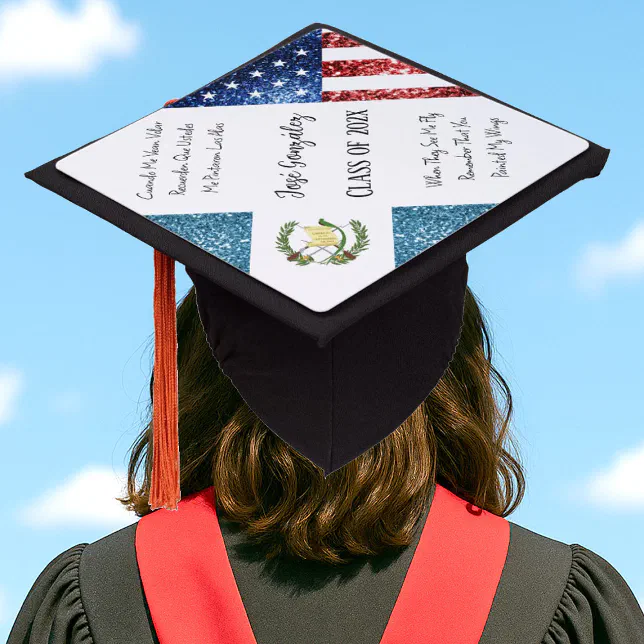 USA Guatemala flag sparkles Custom name class Graduation Cap Topper ...