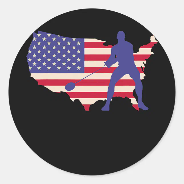USA Hammer Throwing American Flag Hammer Thrower Classic Round Sticker ...