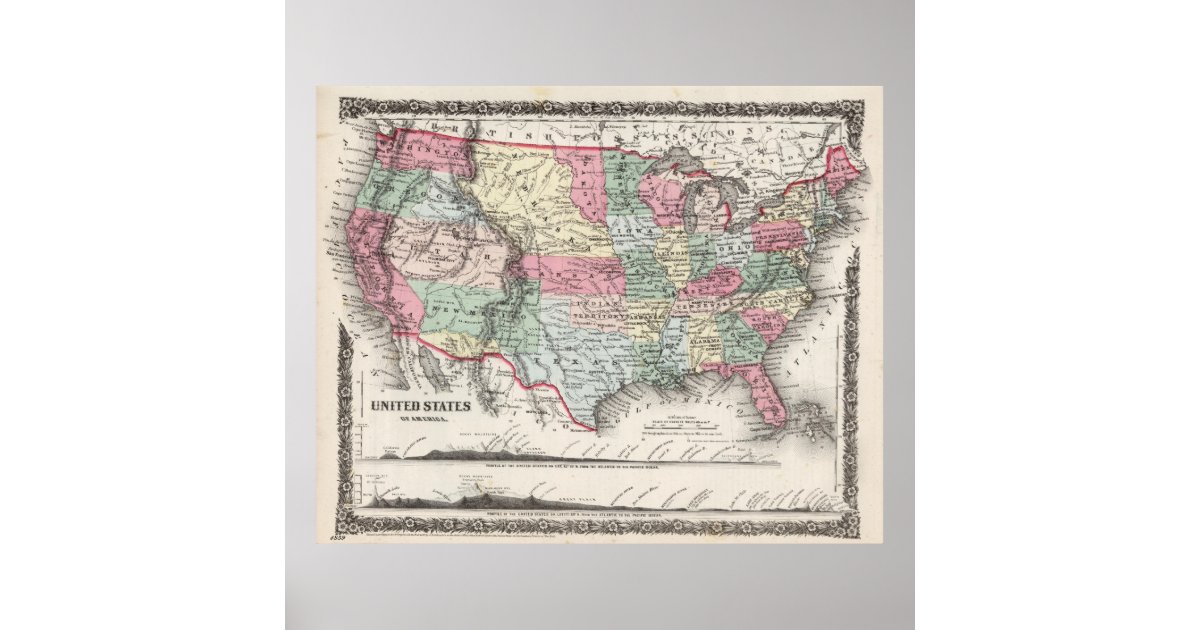 USA Map 1859 (37"X30")USA Map 1859 37X30 Poster | Zazzle