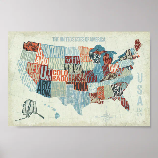 USA Map with States in Words Poster | Zazzle