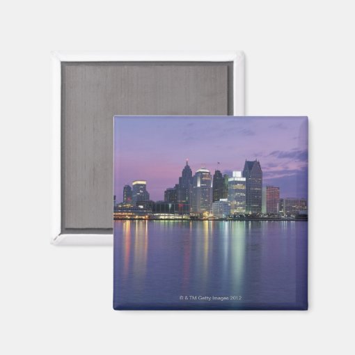 USA, Michigan, Detroit skyline, night Magnet | Zazzle