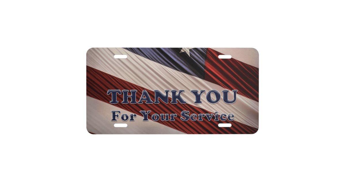 USA Military Veterans Patriotic Flag Thank You License Plate | Zazzle