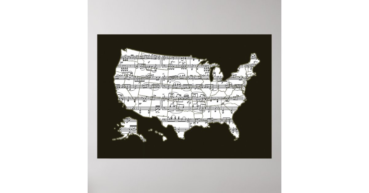 usa music notes map poster | Zazzle