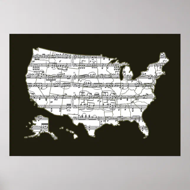usa music notes map poster | Zazzle