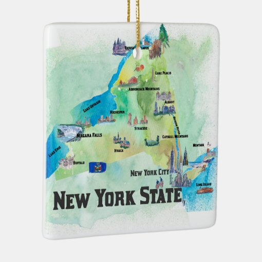 USA New York State Travel Poster Map Ceramic Ornament | Zazzle