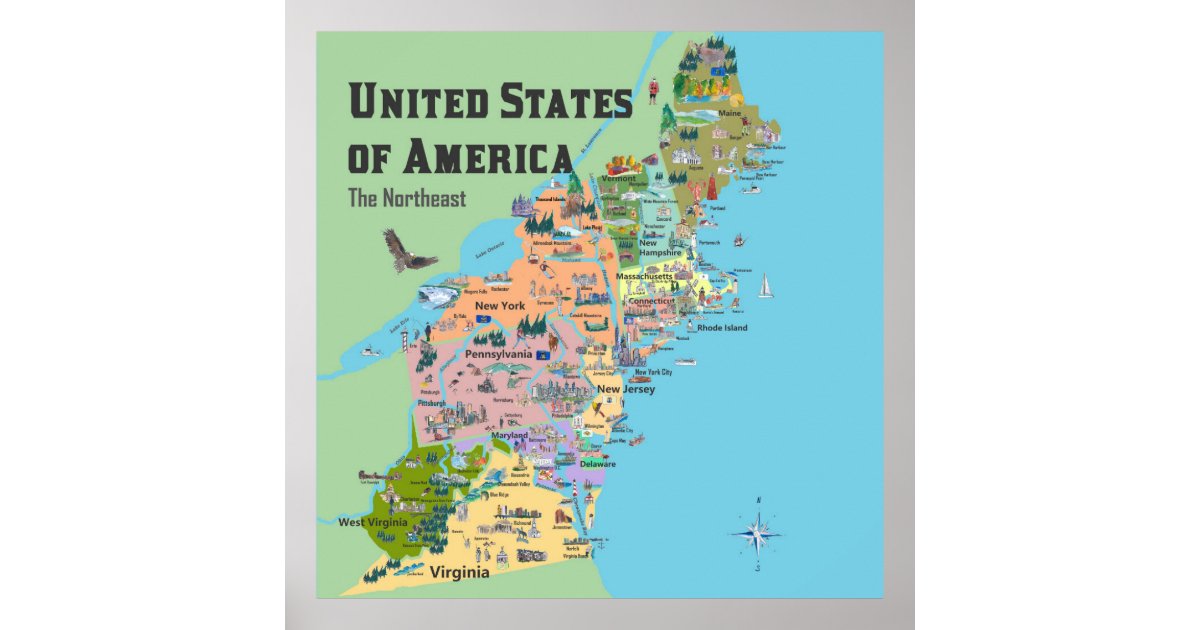 USA Northeast States Map Poster | Zazzle