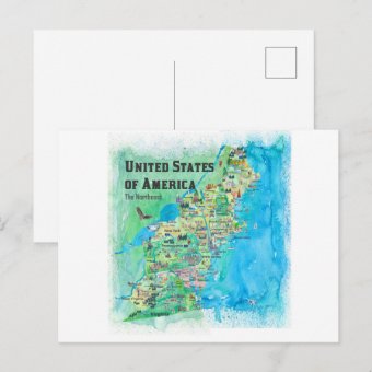 USA Northeast States Map Postvard - New England Postcard | Zazzle