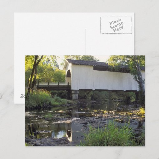 USA, Oregon. Harris covered bridge over Marys Postcard | Zazzle