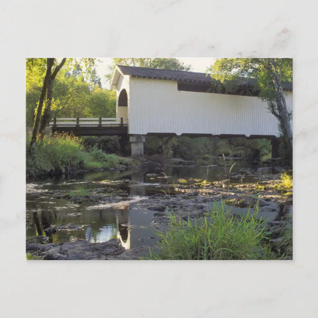 USA, Oregon. Harris covered bridge over Marys Postcard | Zazzle