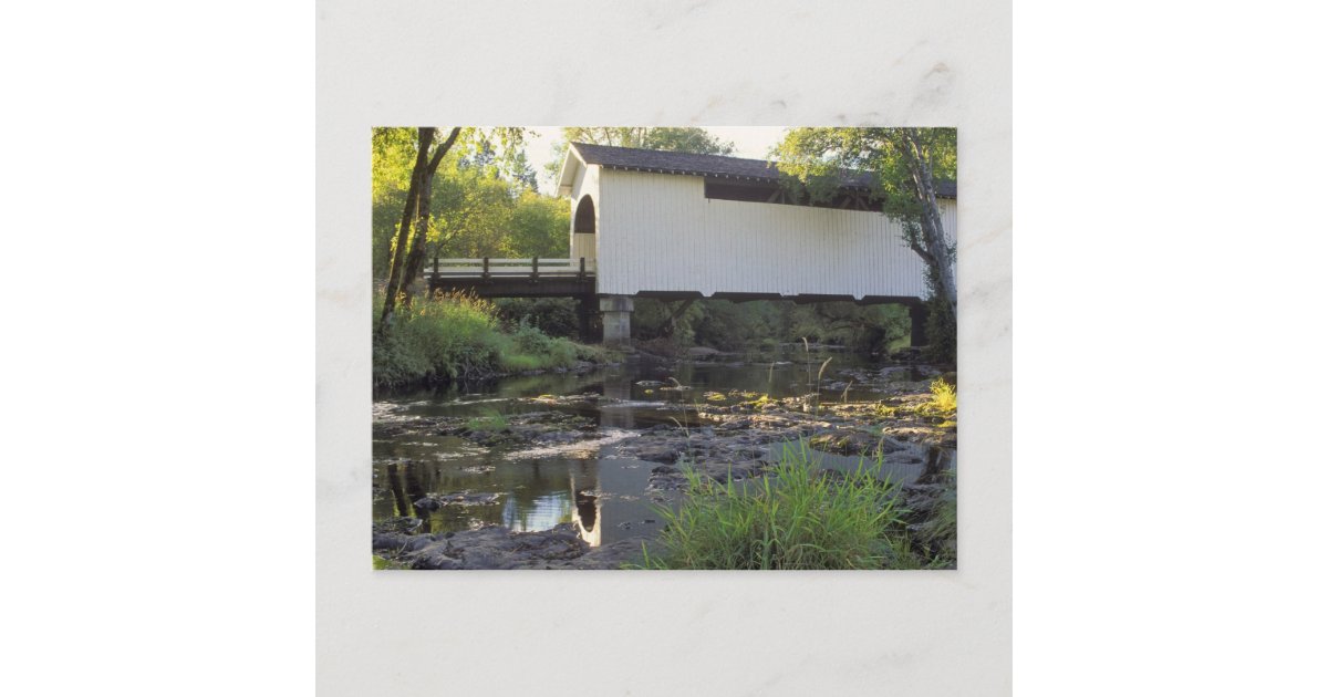 USA, Oregon. Harris covered bridge over Marys Postcard | Zazzle.com