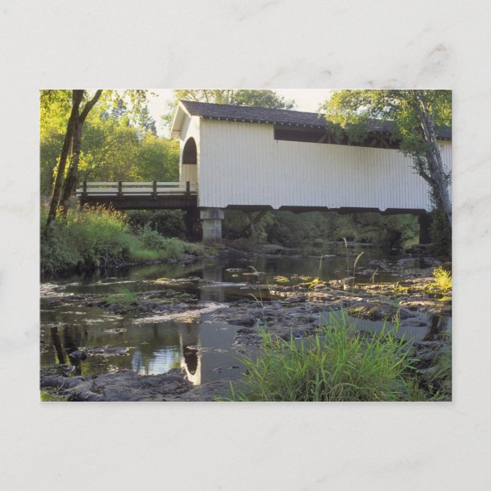 USA, Oregon. Harris covered bridge over Marys Postcard | Zazzle.com