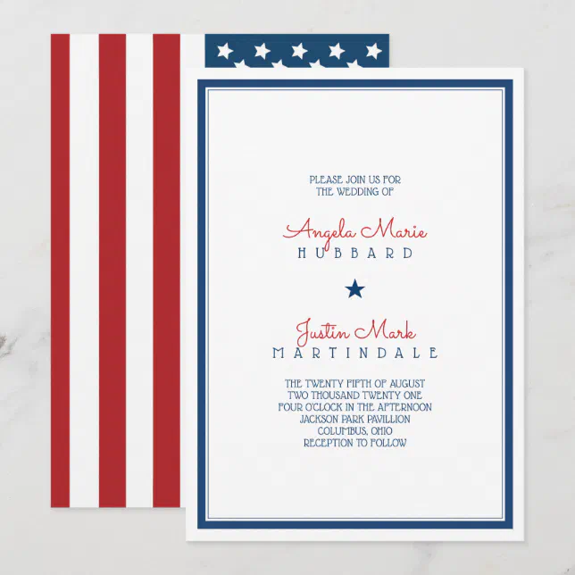 USA Patriotic Flag Wedding 3 Invitation | Zazzle
