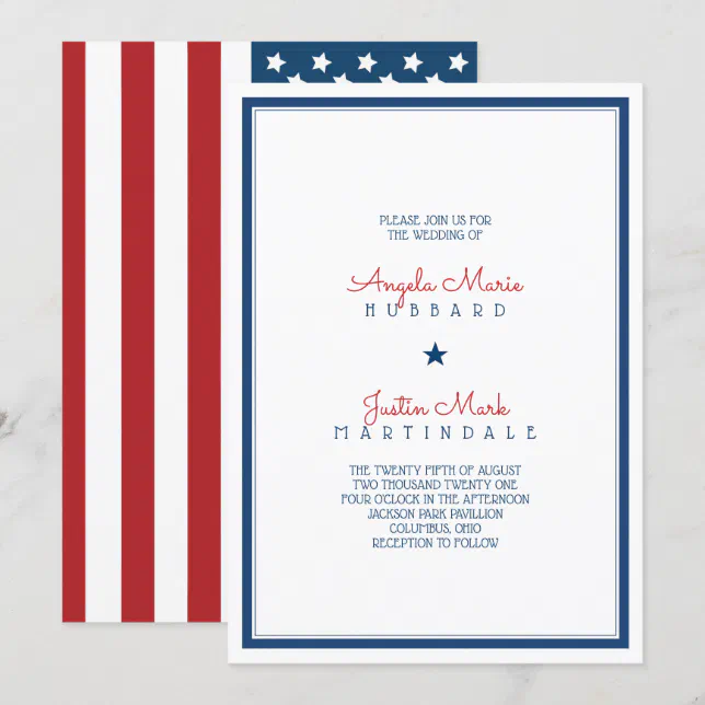 USA Patriotic Flag Wedding 3 Invitation | Zazzle