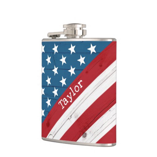 USA Patriotic July 4th Rustic Wood American Flag Flask | Zazzle