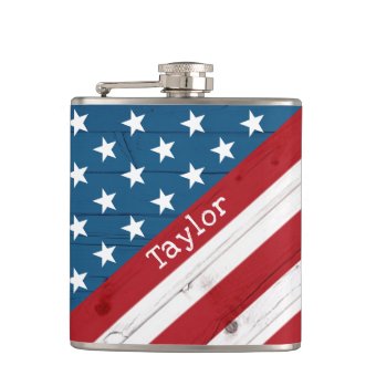 USA Patriotic July 4th Rustic Wood American Flag Flask | Zazzle