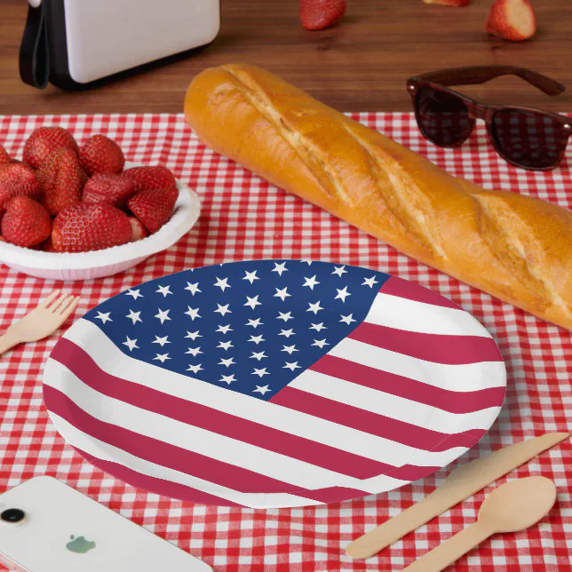USA Patriotic Stripes Stars Flag Party Paper Plate | Zazzle