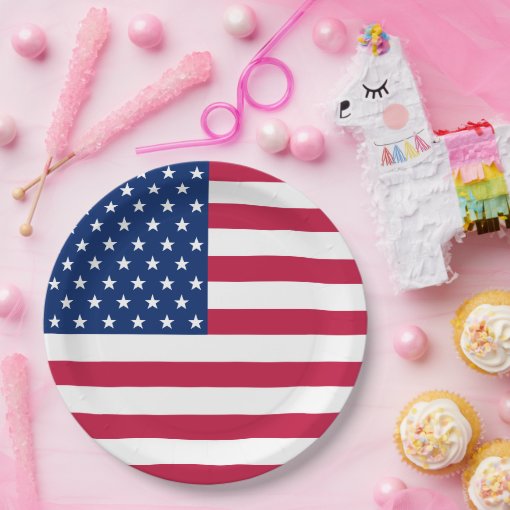 USA Patriotic Stripes Stars Flag Party Paper Plate | Zazzle