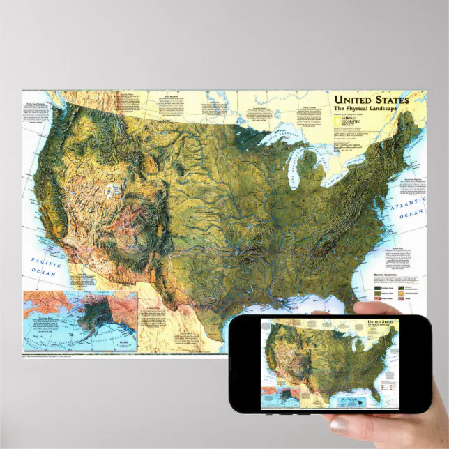 " USA: Physical Landscape map ... Poster | Zazzle