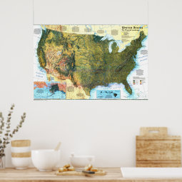 " USA: Physical Landscape map ... Poster | Zazzle