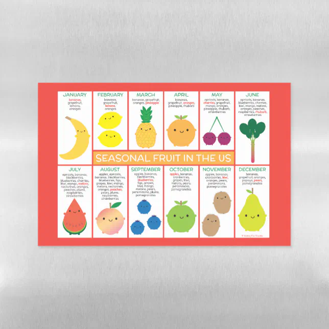 USA Seasonal Fruits Chart Magnetic Dry Erase Sheet | Zazzle