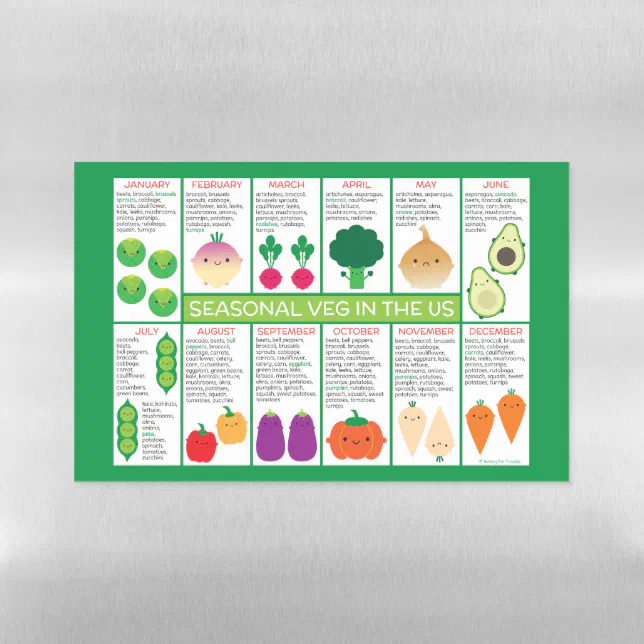 USA Seasonal Vegetables Chart Magnetic Dry Erase Sheet | Zazzle