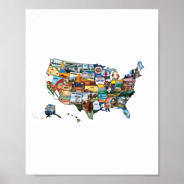USA State Map illustration Poster | Zazzle