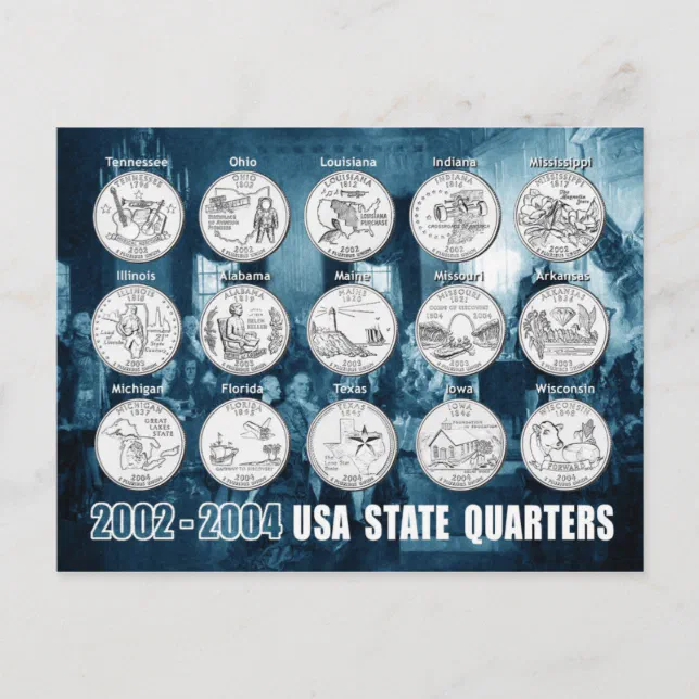 USA State Quarters (Coins) 2002 - 2004 Postcard | Zazzle