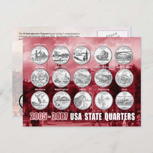 USA State Quarters (Coins) 2005 - 2007 Postcard | Zazzle