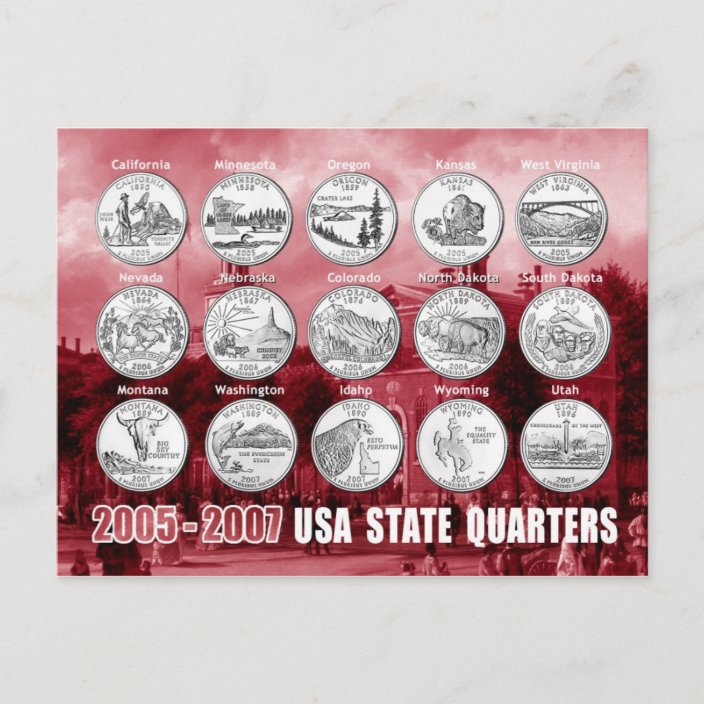 USA State Quarters (Coins) 2005 - 2007 Postcard | Zazzle.com